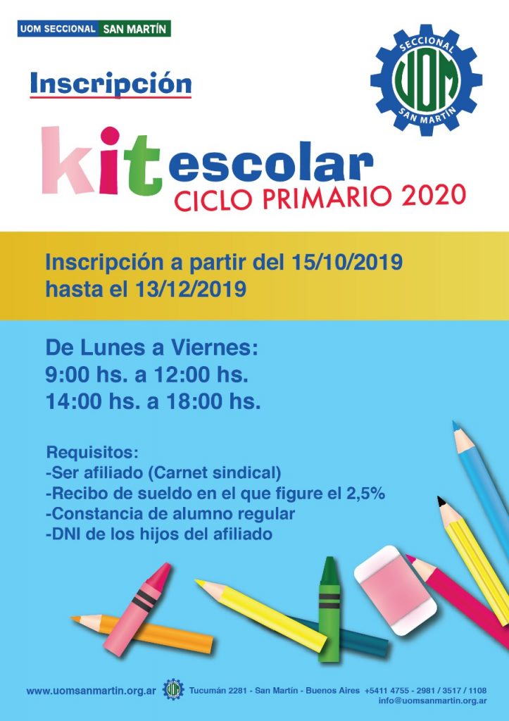 Inscripción Kit Escolar ciclo primario 2020 | UOM San Martín