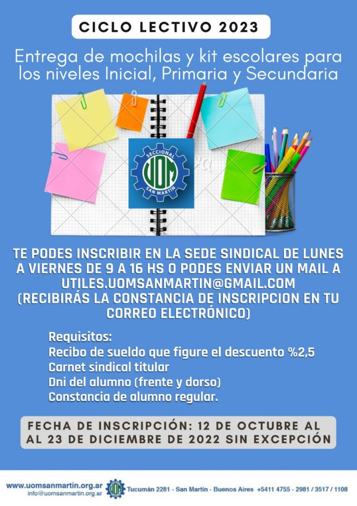 Kit Escolar – Ciclo Lectivo 2023 | UOM San Martín